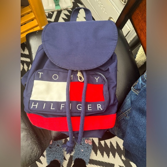 Tommy Hilfiger | Bags | Tommy Hilfiger Blue And Red Logo Backpack ...